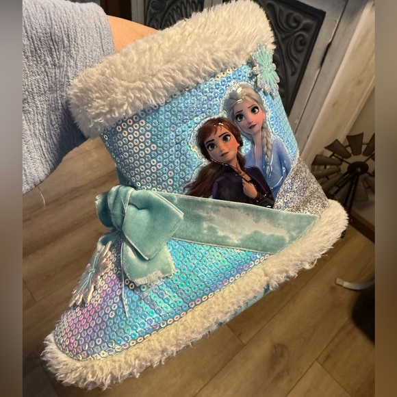 Disney | Shoes | Frozen Themed Sequin Boot Slippers With Fur Trim ...
